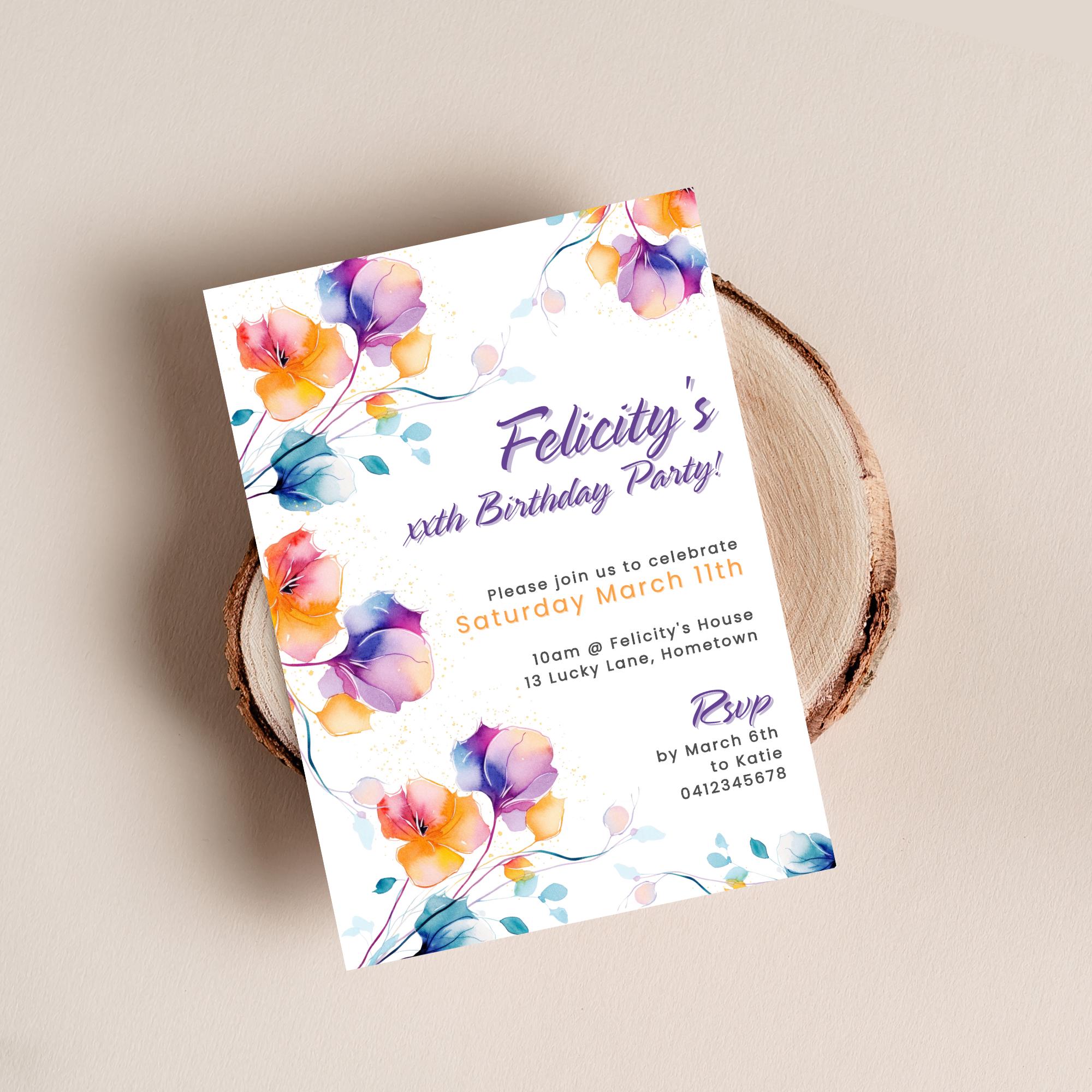 Spring Floral Birthday Invitation Template, Editable Women's Birthday ...