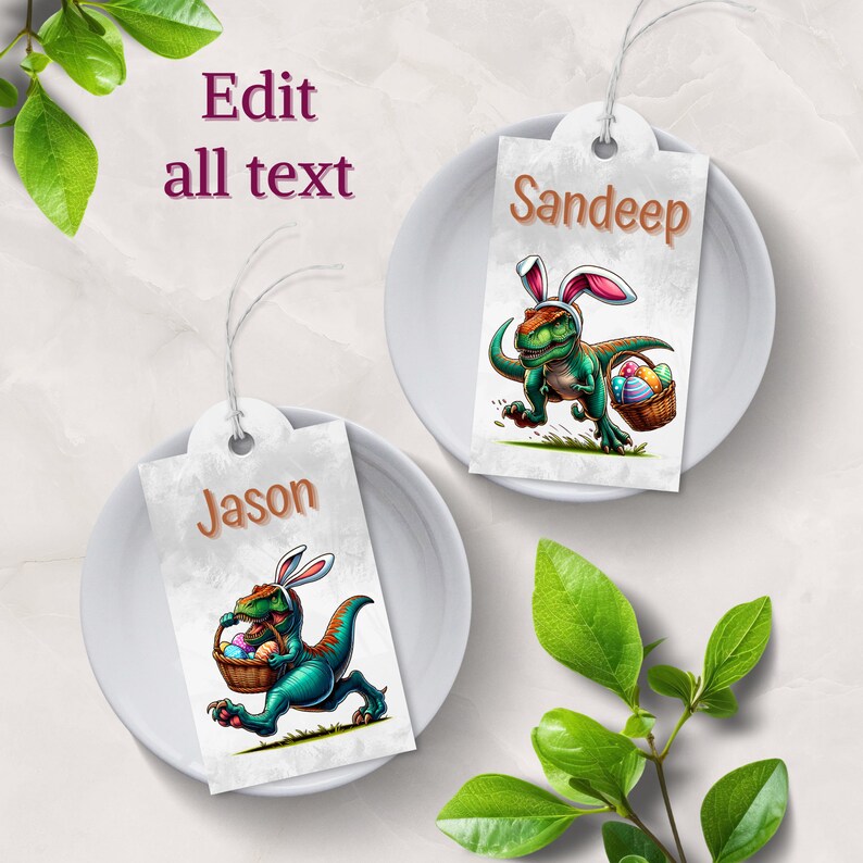 Dinosaur Easter Name Tag Set, Tyrannosaurus Rex Gift Tag, T-rex Favor ...