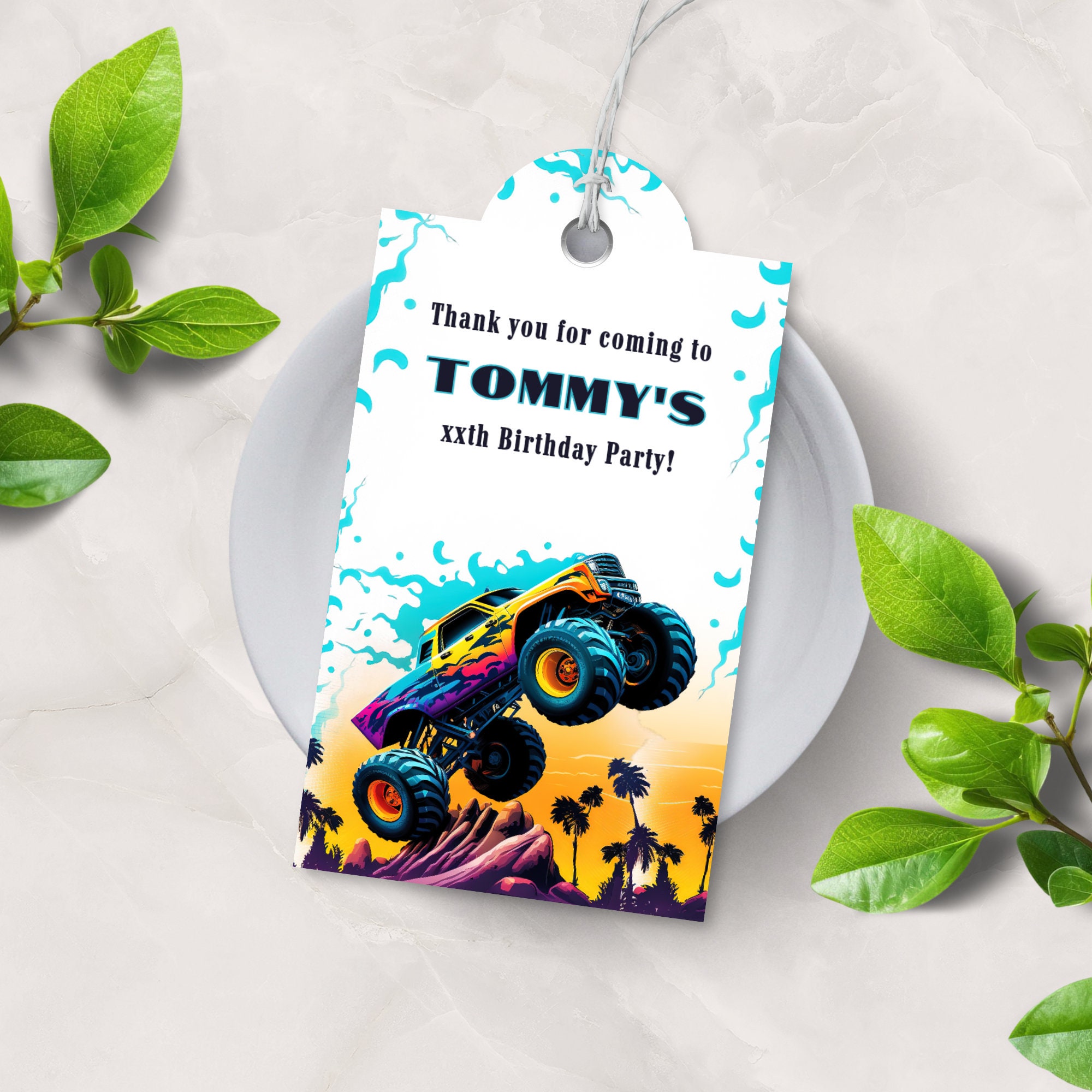 Monster Truck Thank You Tag, Monster Truck Birthday Party Favor, Truck ...