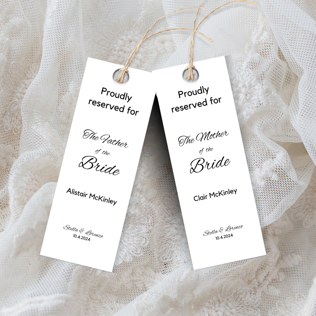 Reserved Seat Tag Template, Minimalist Wedding, Editable Chair Tag ...