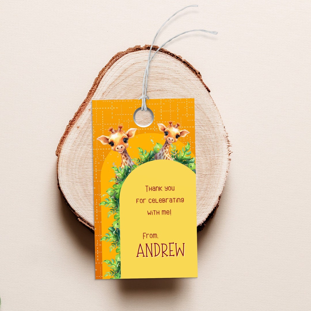 Twin Giraffe Thank You Tag, Wild Safari Animal Gift Card, Yellow Orange ...