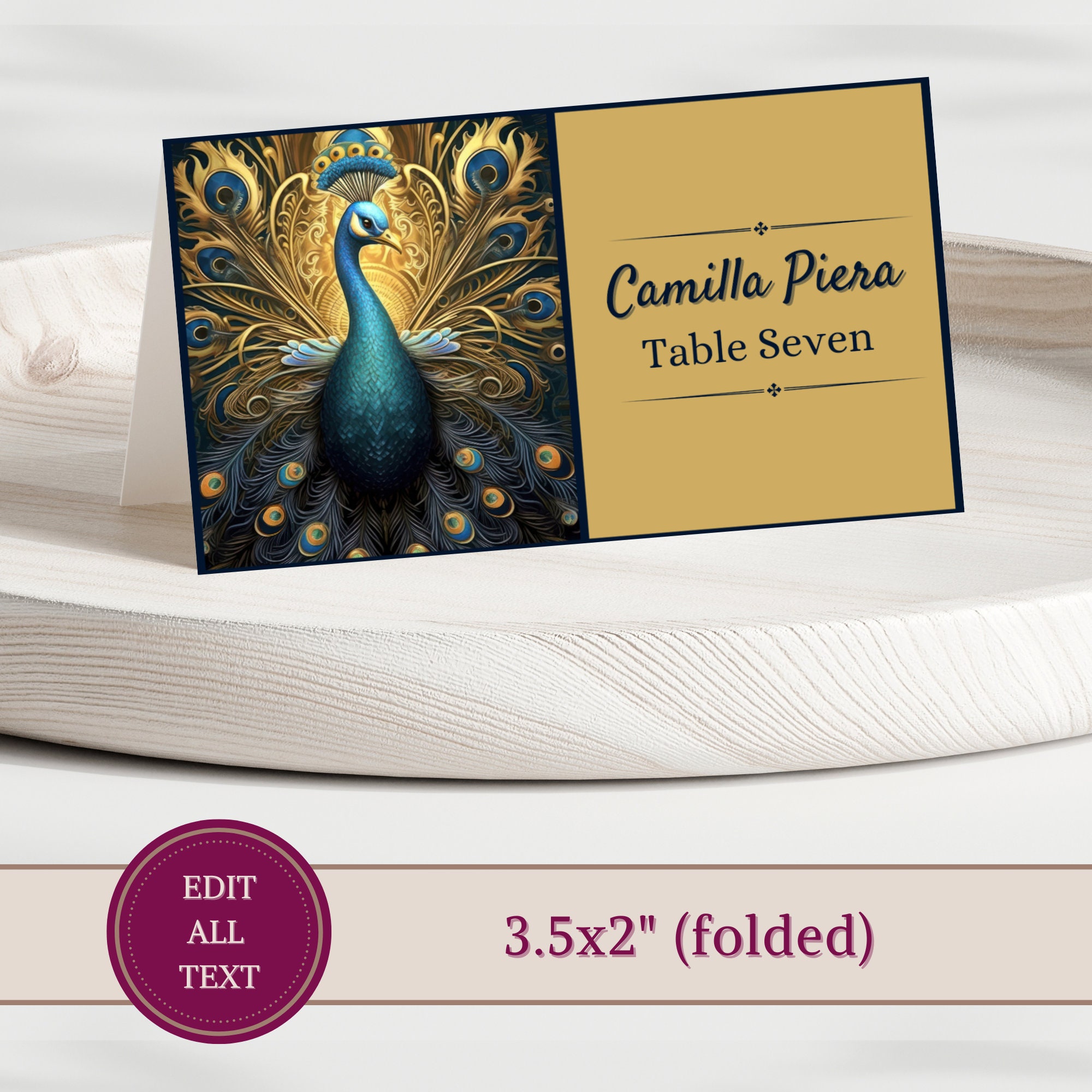 Peacock Place Card, Table Name Tent Card, Peacock Party Name Card ...