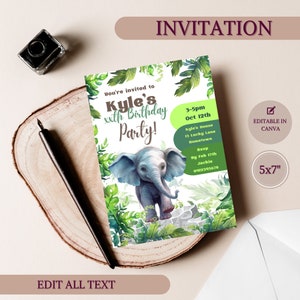 Editable Elephant Birthday Invitation Template, Elephant Birthday ...