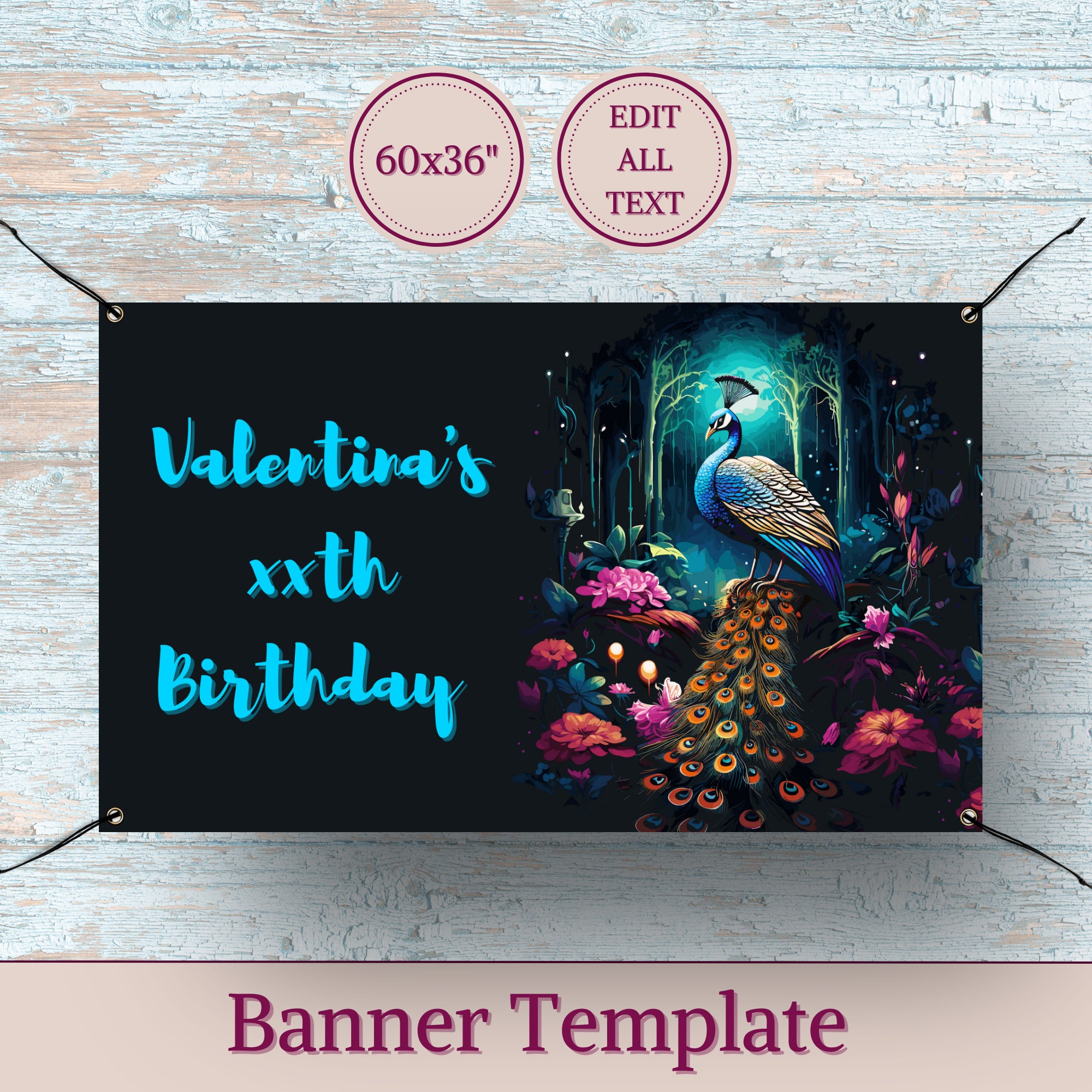 Peacock Banner, Birthday Backdrop Banner, Custom Backdrop, Peacock ...