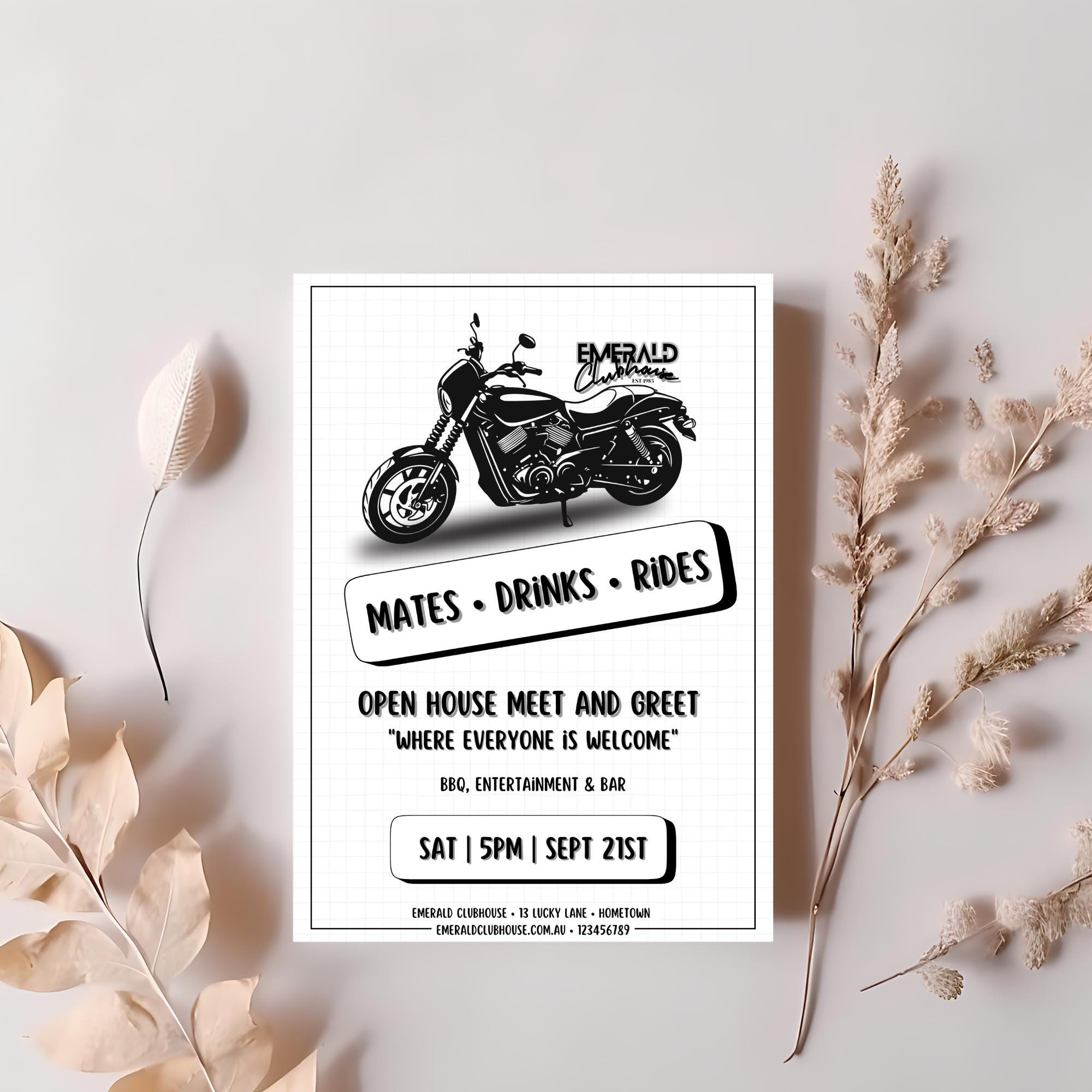 A4 Motorcycle Club Flyer Invitation Template, Meet and Greet Event ...