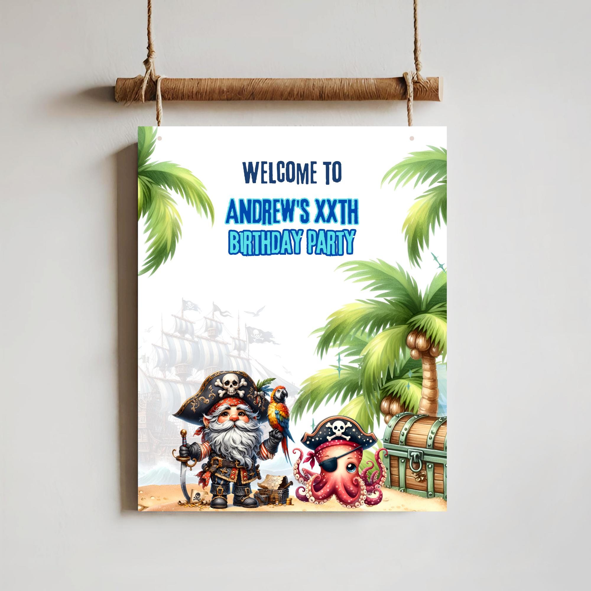 Pirate Birthday Welcome Sign Template, Sailor Entrance Sign, Treasure ...