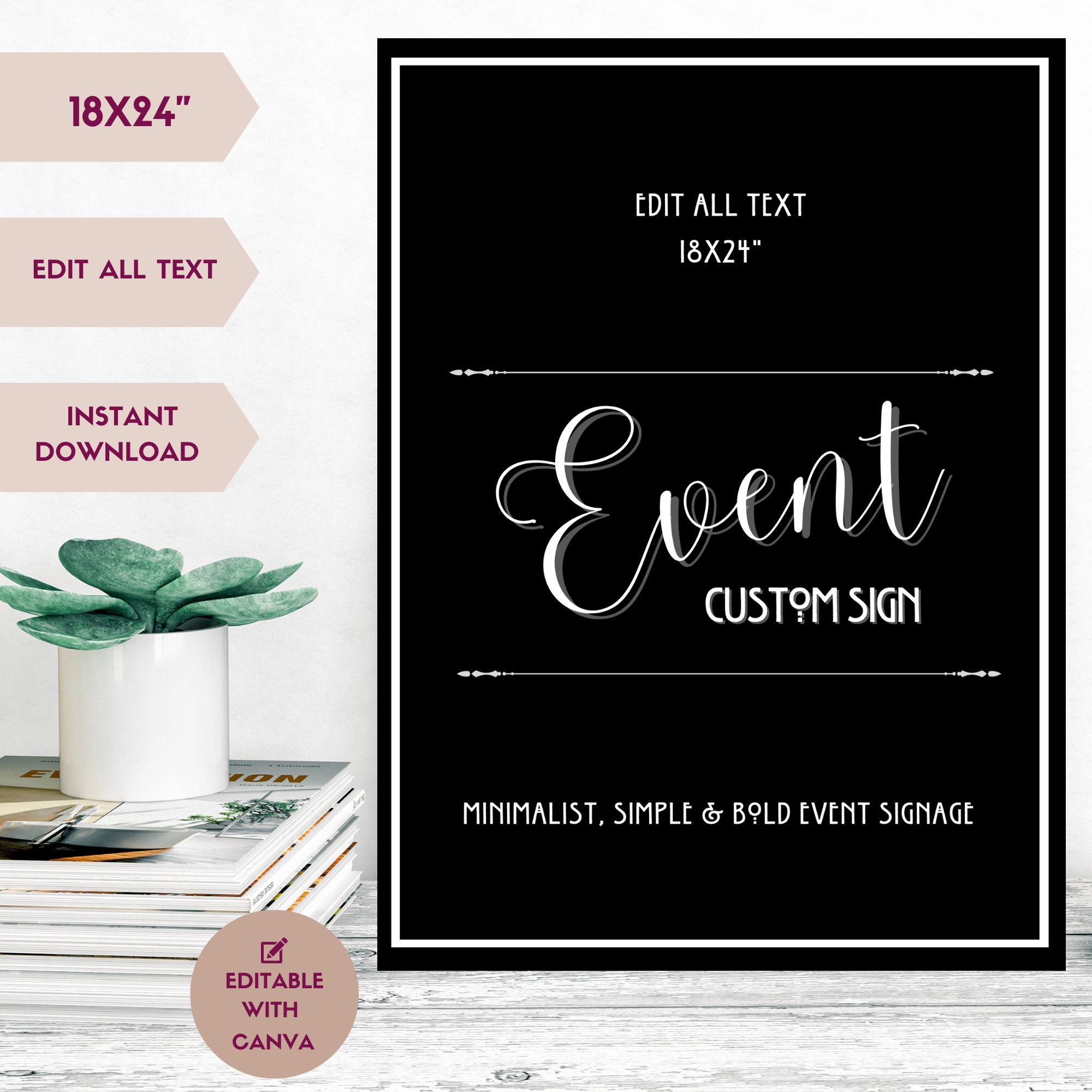 Minimalist Custom Sign Template, Modern Simple Black and White Theme ...