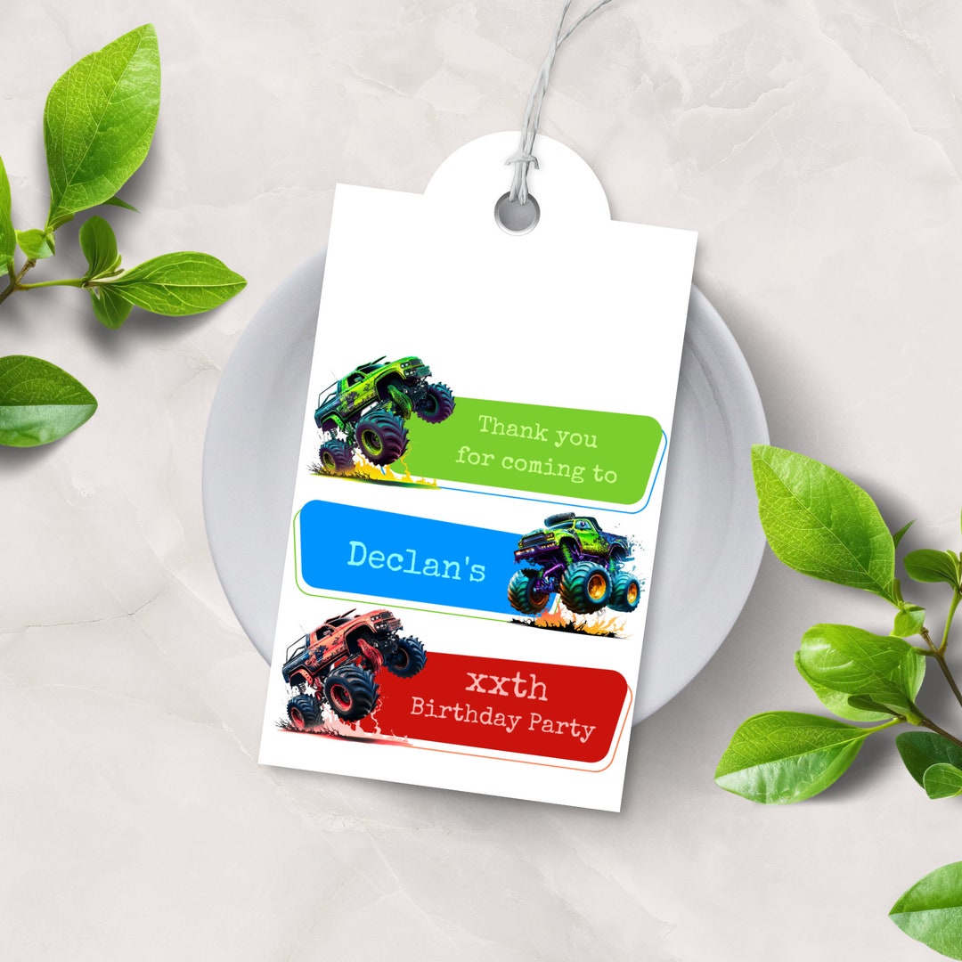 Monster Truck Favor Tag Template, Monster Truck Thank You Tag ...