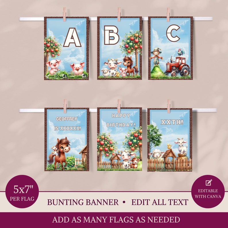 Farm Bunting Banner, Barnyard Animals, Garland, Birthday Banner, Farm ...
