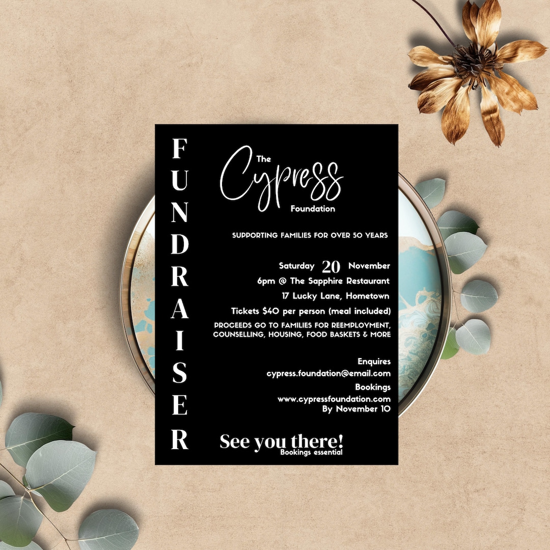 Black and White Fundraiser Flyer, Modern, Minimalist Typography Sign ...