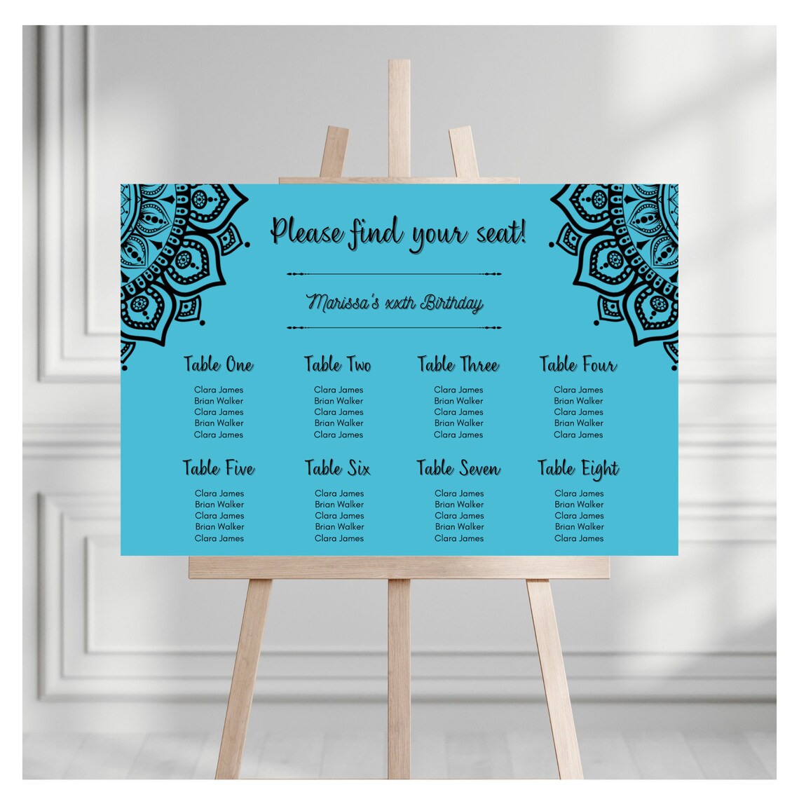 Seating Chart Sign, Blue Birthday Sign, Wedding Seat Plan, Find Your ...
