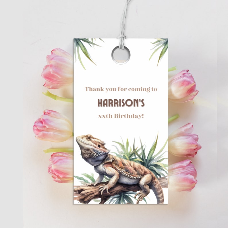 Reptile Thank You Tag, Lizard Gift Tag, Bearded Dragon Party Favor ...