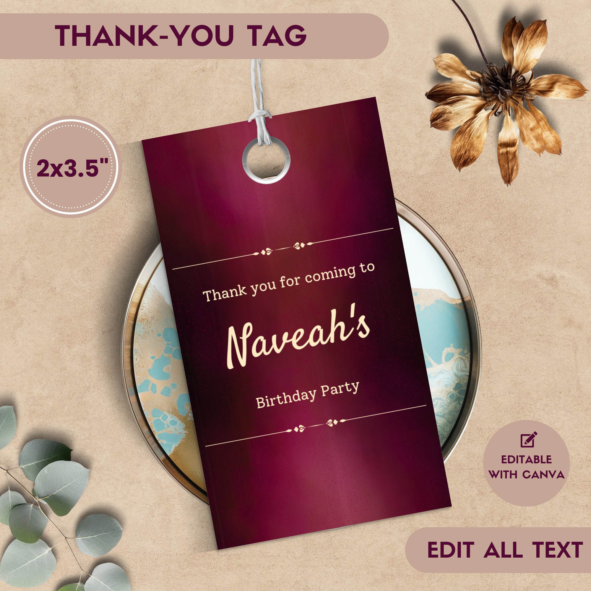 Birthday Thank You Tag, Abstract Red & Black, Printable Party Favor ...