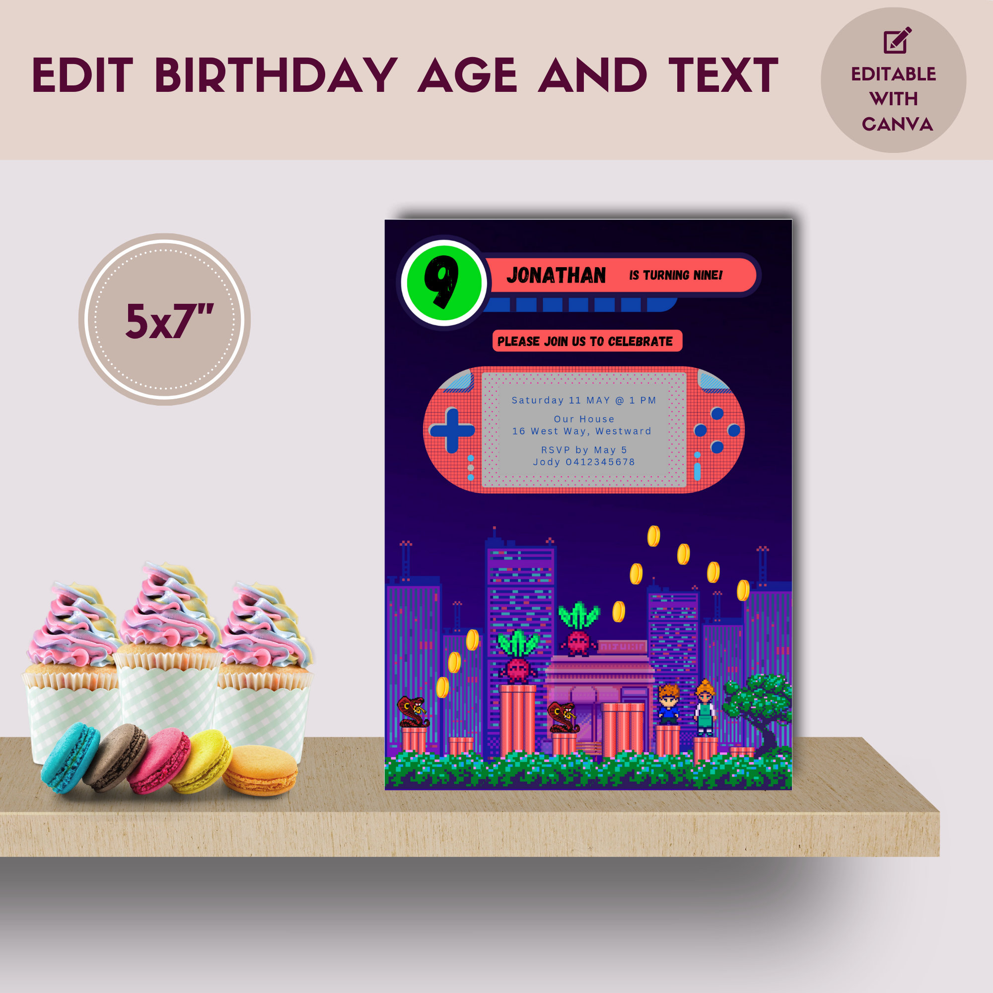 Retro Video Gamer Birthday Invitation for Any Age, INSTANT DOWNLOAD ...