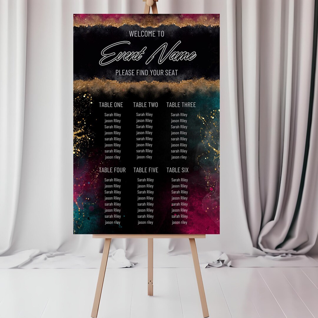 Table Seating Chart Poster Template, Seating Chart Board, Black Tie ...