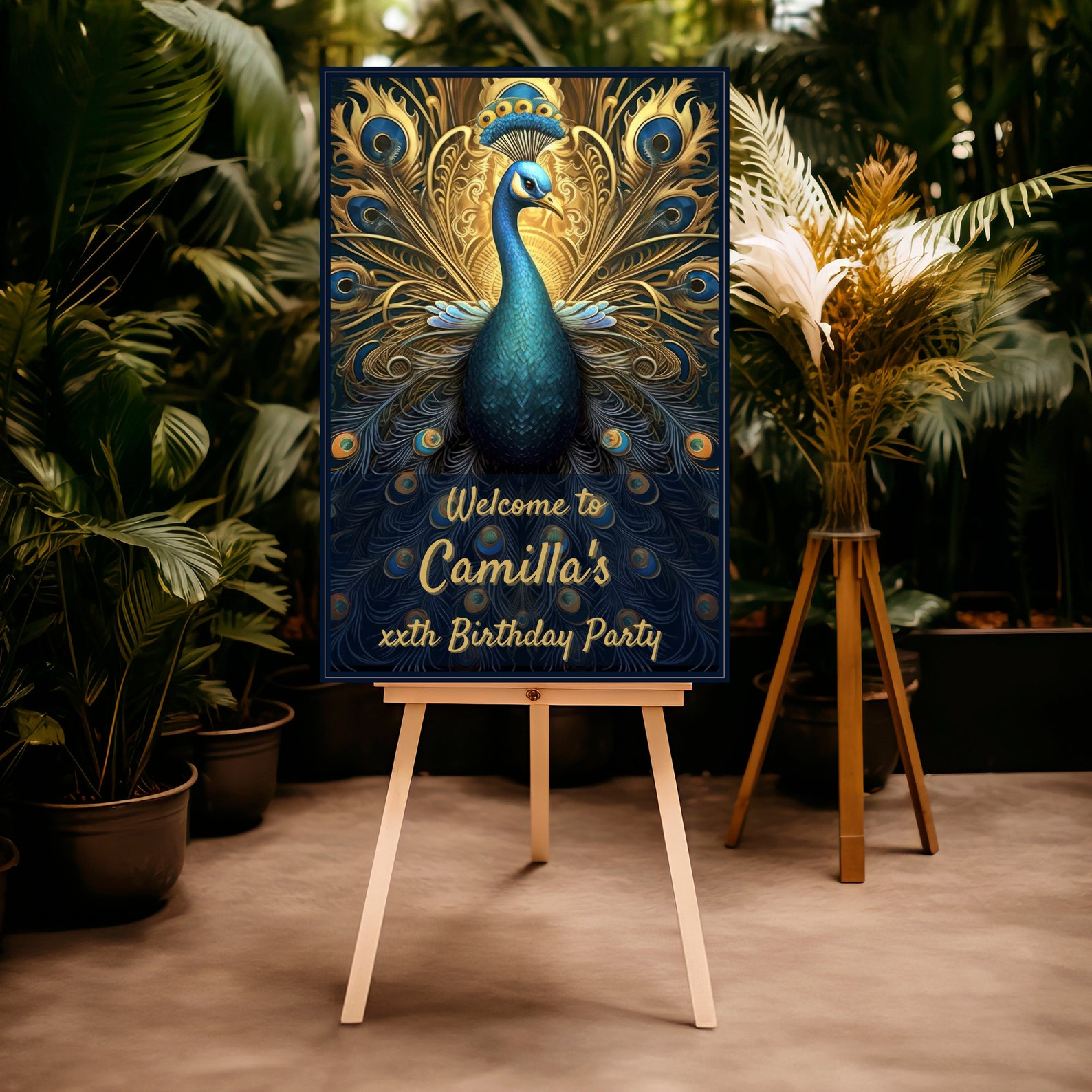 Peacock Welcome Sign, Navy and Gold Birthday Welcome Sign, Custom ...