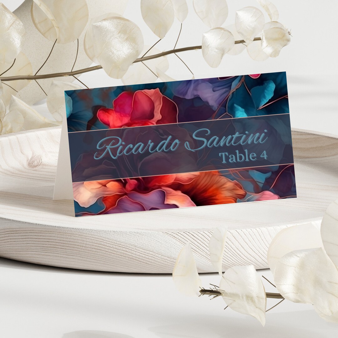 Moody Floral Place Card, Table Name Card, Food Tent Label, Table Decor ...