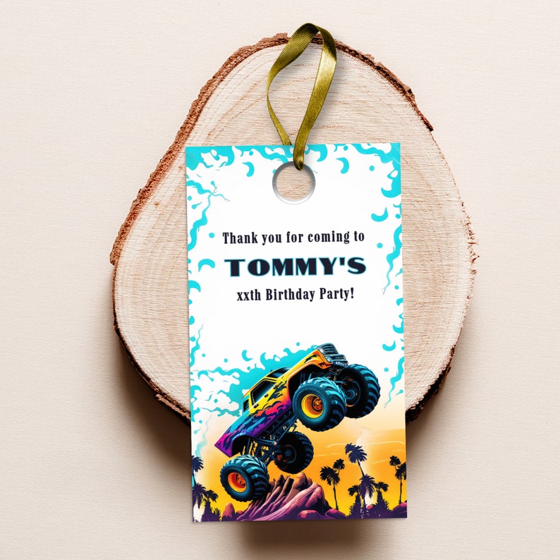 Monster Truck Thank You Tag, Monster Truck Birthday Party Favor, Truck ...