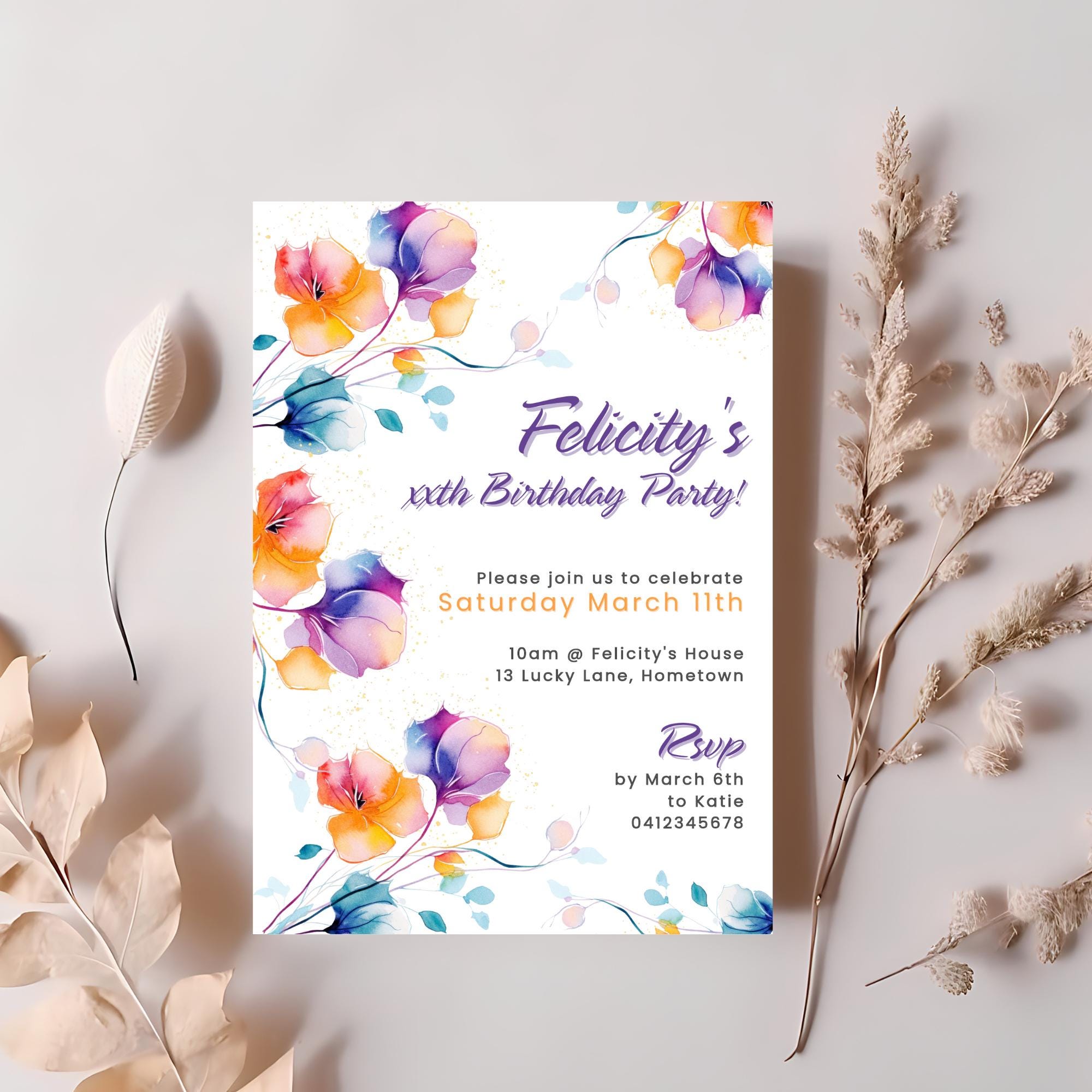 Spring Floral Birthday Invitation Template, Editable Women's Birthday ...