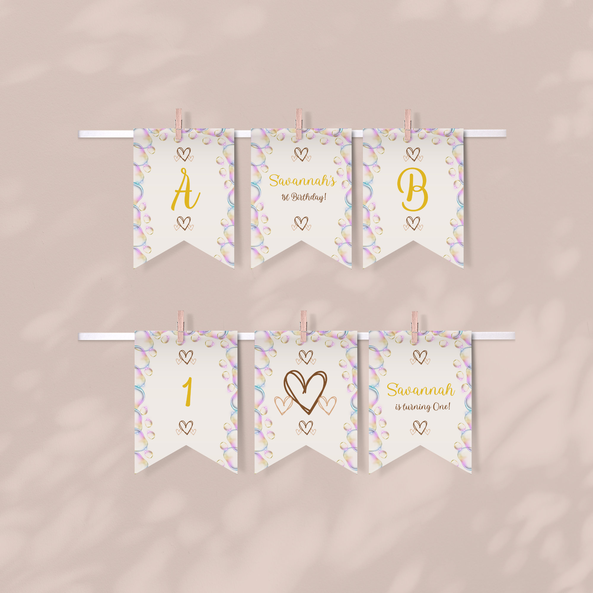 Girl's Rainbow Bubble Bunting, INSTANT DOWNLOAD, Dovetail Garland ...