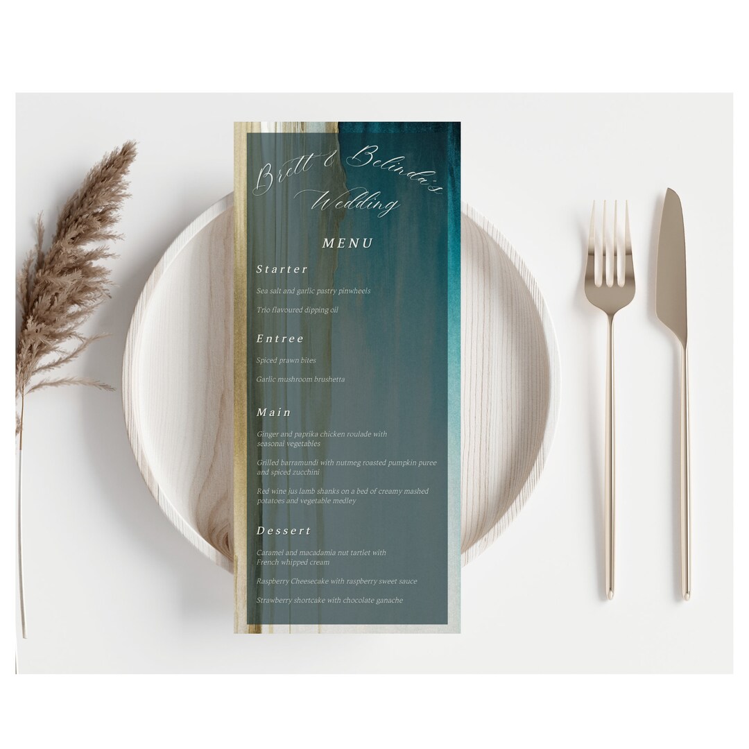 Wedding Menu Template, Modern Wedding Card, Printable Wedding, Emerald ...