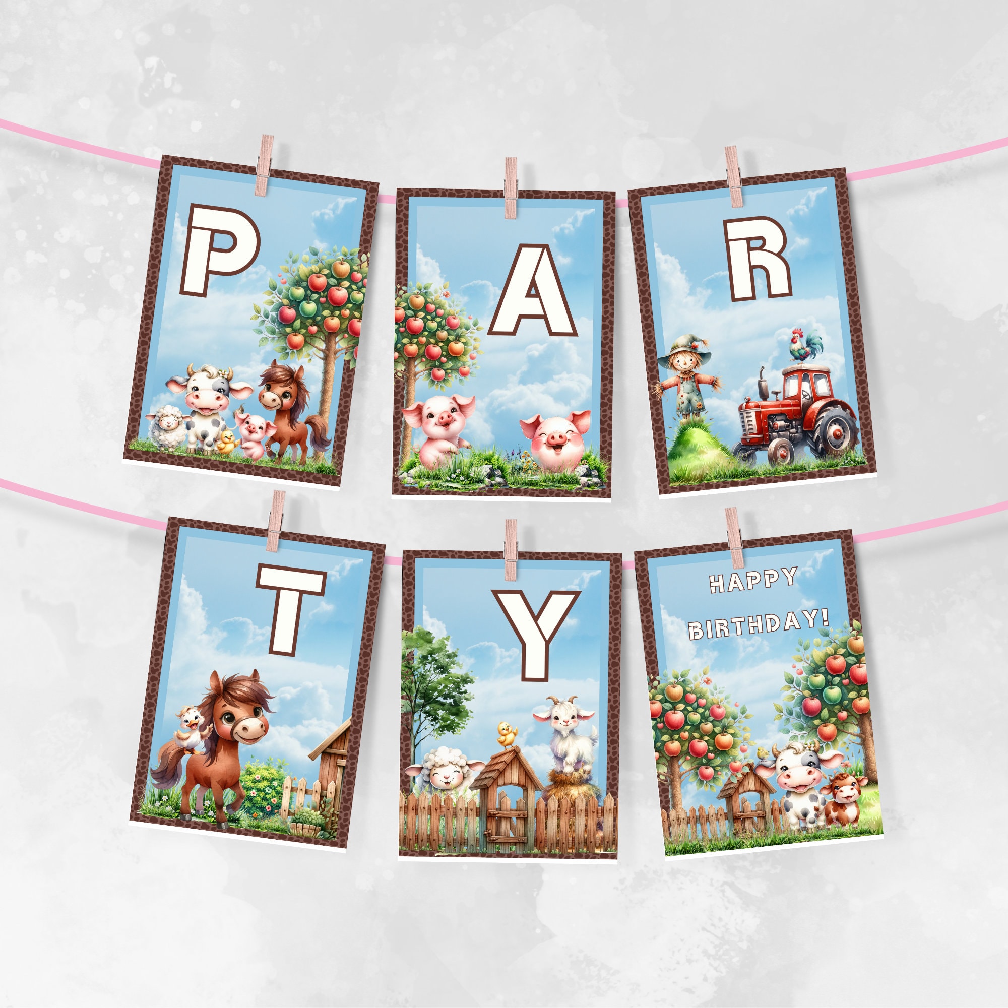 Farm Bunting Banner, Barnyard Animals, Garland, Birthday Banner, Farm ...
