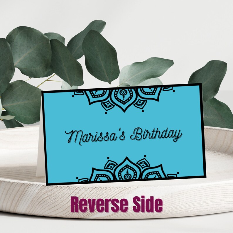Birthday Place Card, Blue Table Name Card, Henna Food Label, Food Tent ...