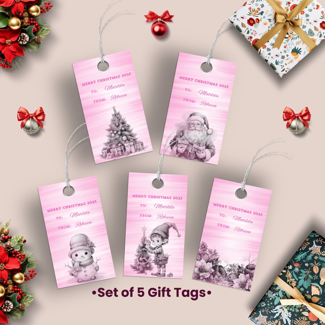Pink Christmas Gift Tag Set Printable Gift Tag Template - Etsy