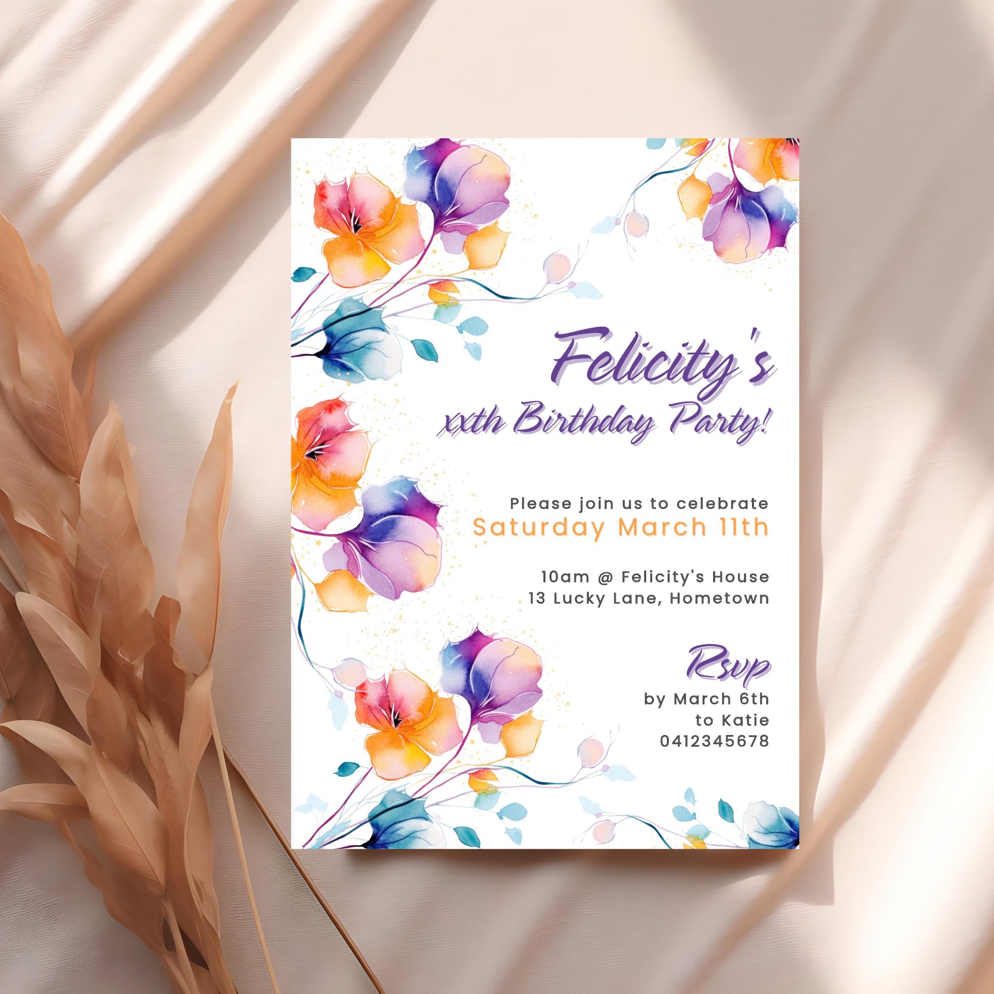 Spring Floral Birthday Invitation Template, Editable Women's Birthday ...