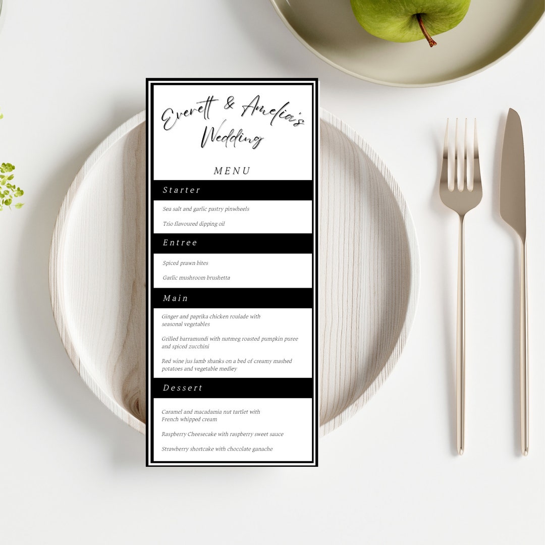 Wedding Menu, Editable Template, Printable Details Card, Minimalist ...