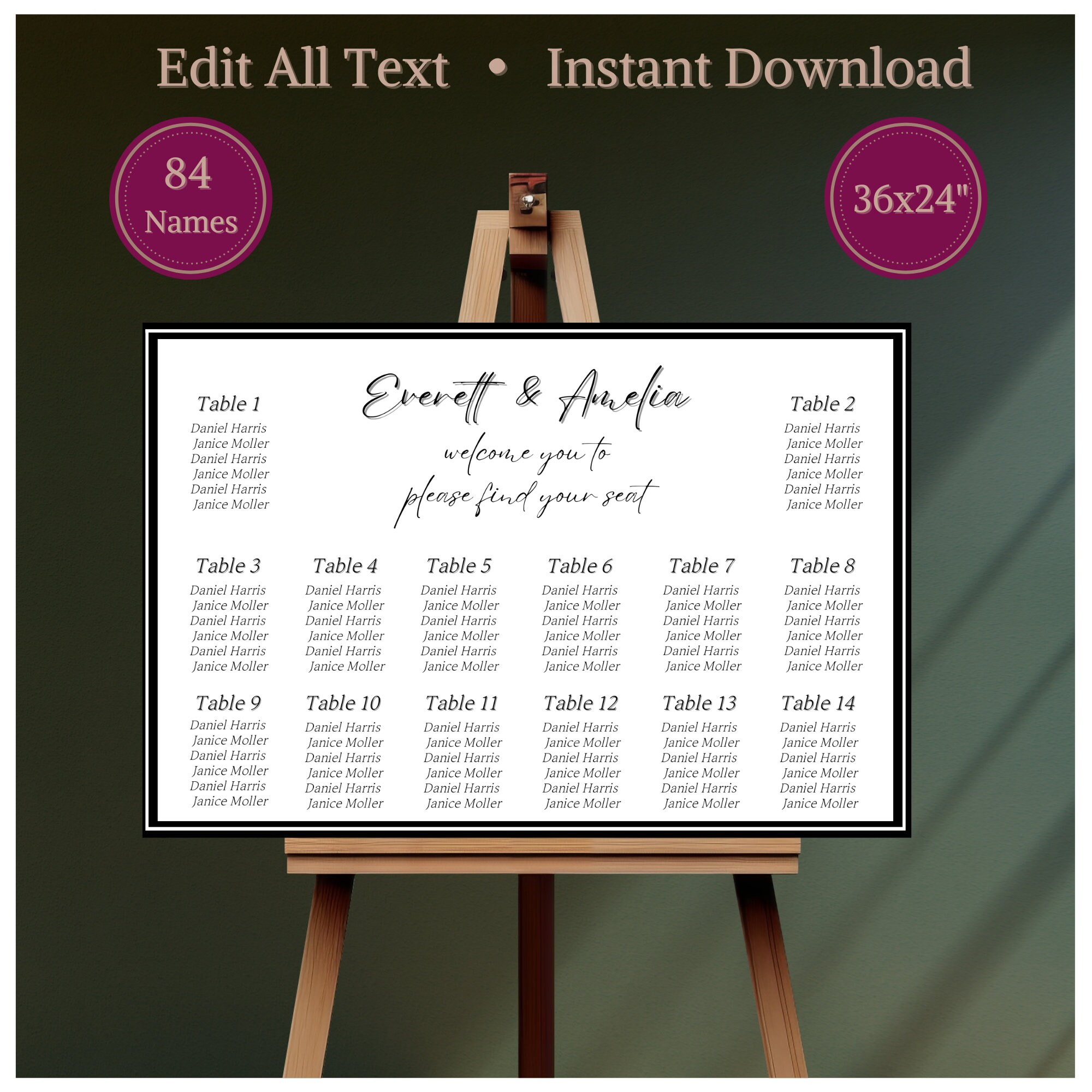 Printable Seating Chart, Wedding Seat Plan, Find Your Seat Sign, Custom ...