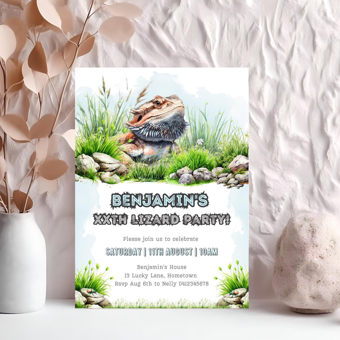 Bearded Dragon Birthday Invitation Template, Bearded Dragon Party ...
