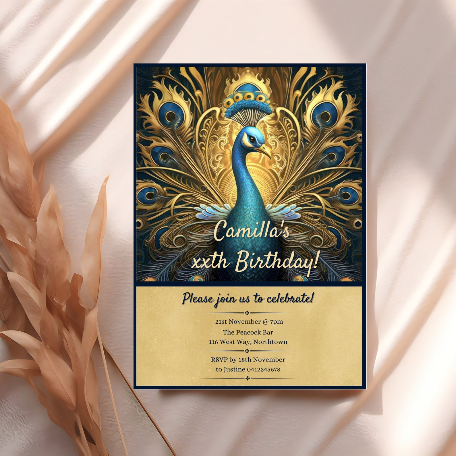 Peacock Birthday Invitation, Womens Peacock Party Invite, Peacock ...