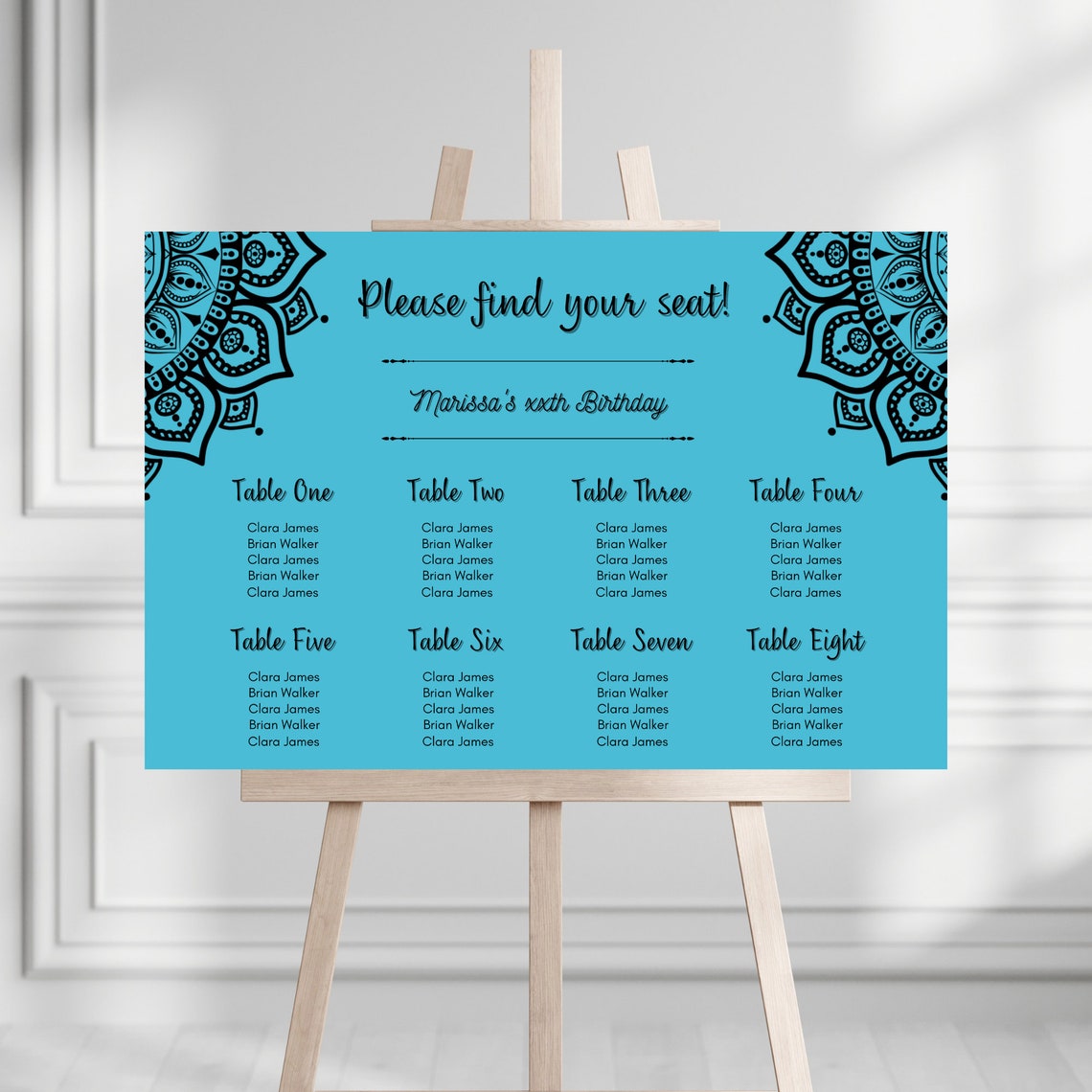 Seating Chart Sign, Blue Birthday Sign, Wedding Seat Plan, Find Your ...