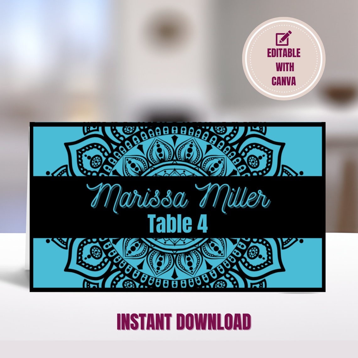 Birthday Place Card Blue Table Name Card Henna Food Label - Etsy
