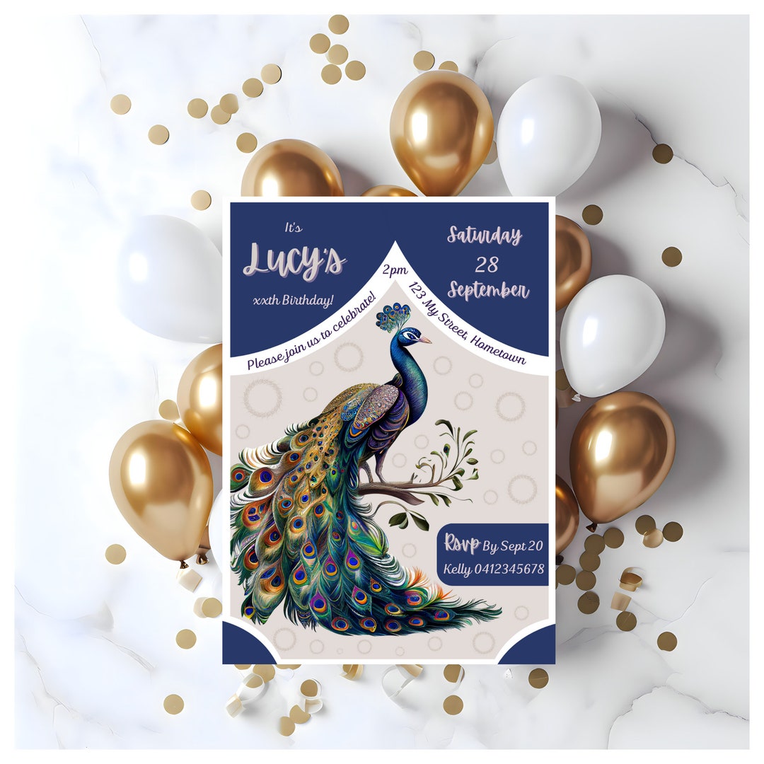 Peacock Birthday Invitation, Womens Retirement Invite, Tea Party ...