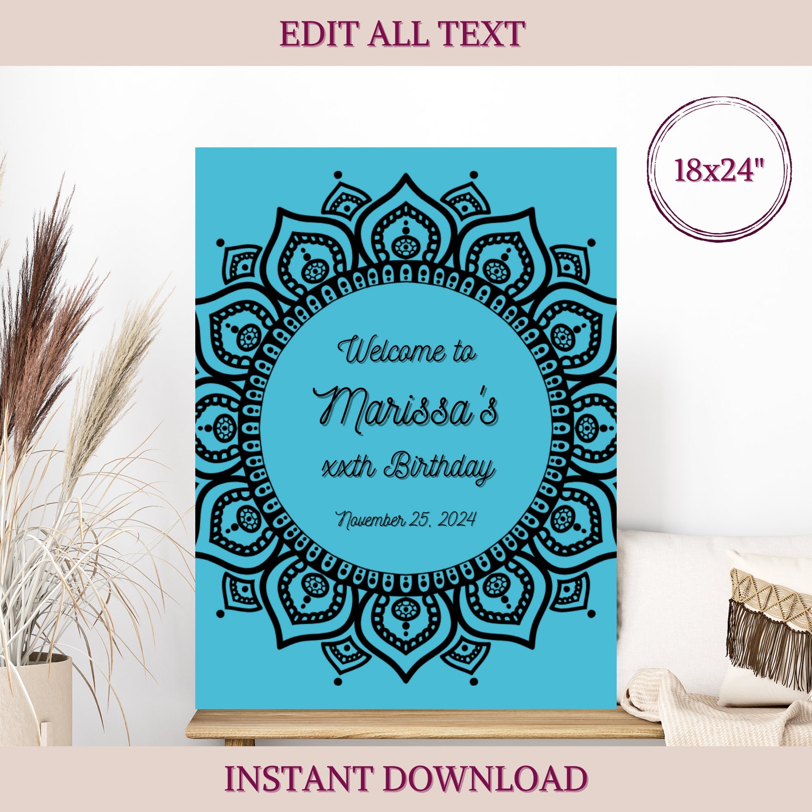 Birthday Welcome Sign, Blue Welcome Sign Template, Printable Sign ...