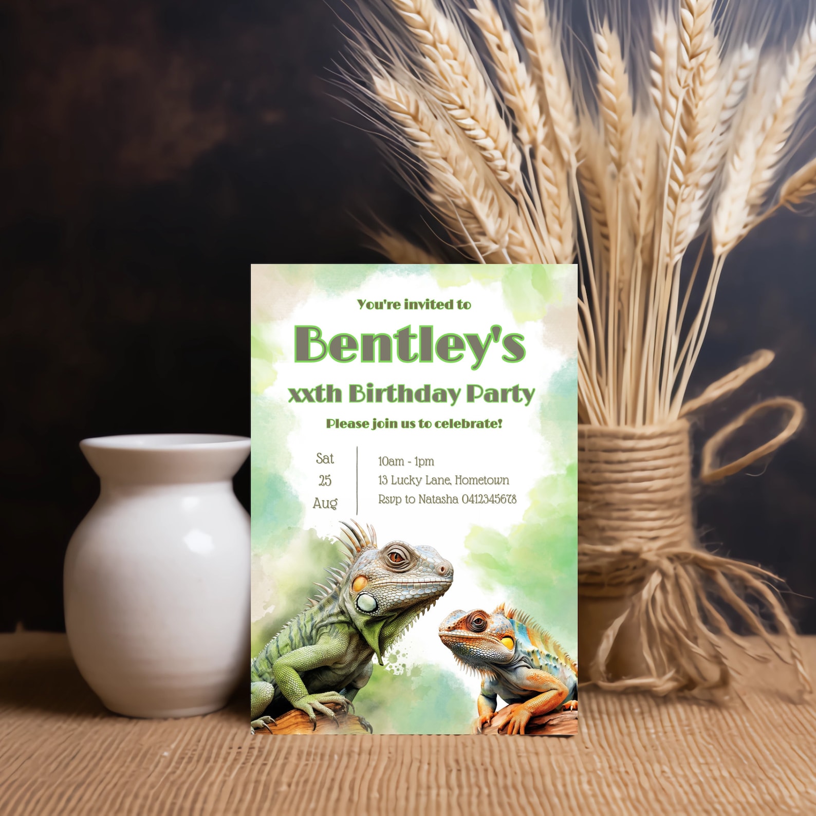 Lizard Birthday Invitation, Green Iguana Invite, Boys Reptile Invite ...