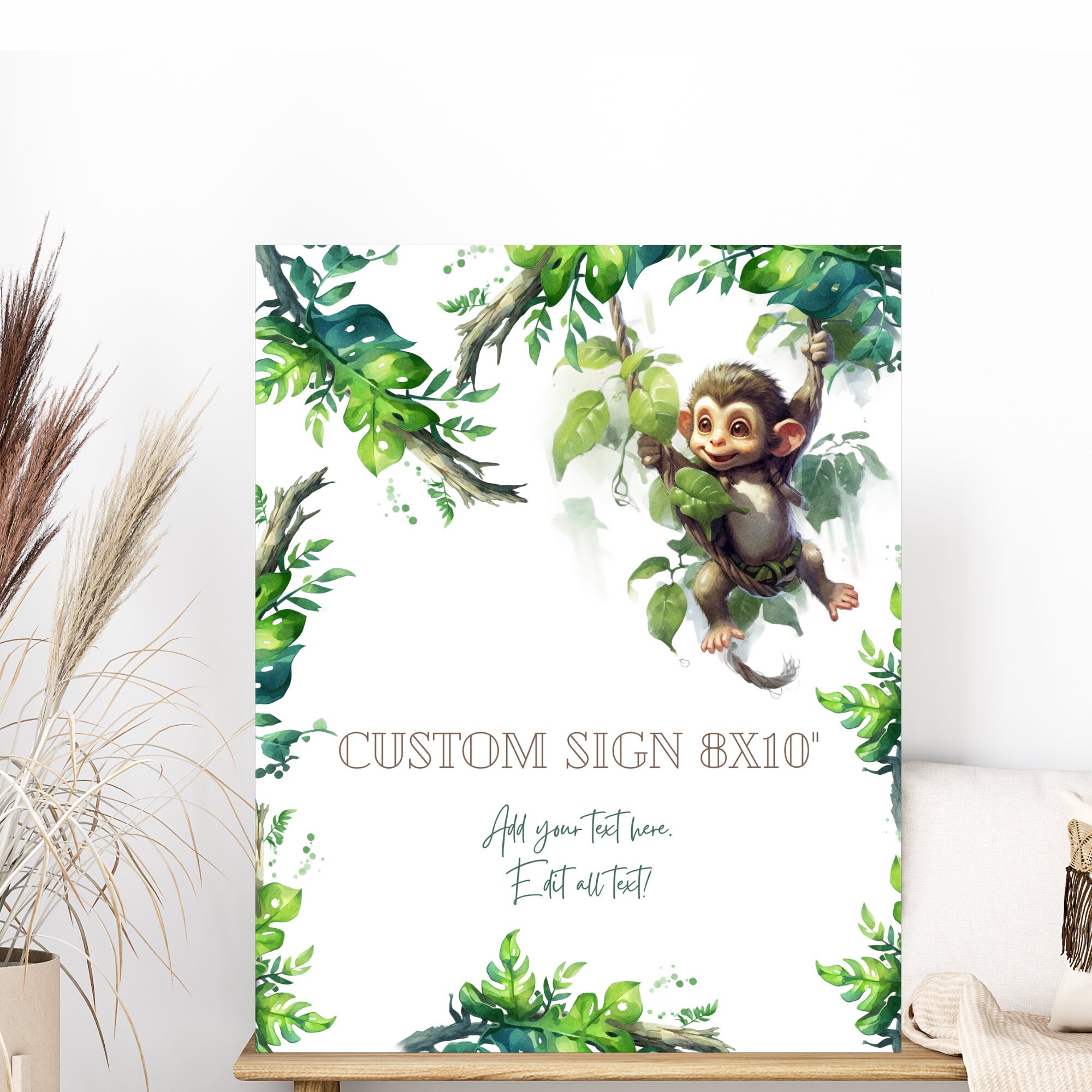 Custom Party Sign, Monkey Birthday Sign, Jungle Baby Shower Poster ...