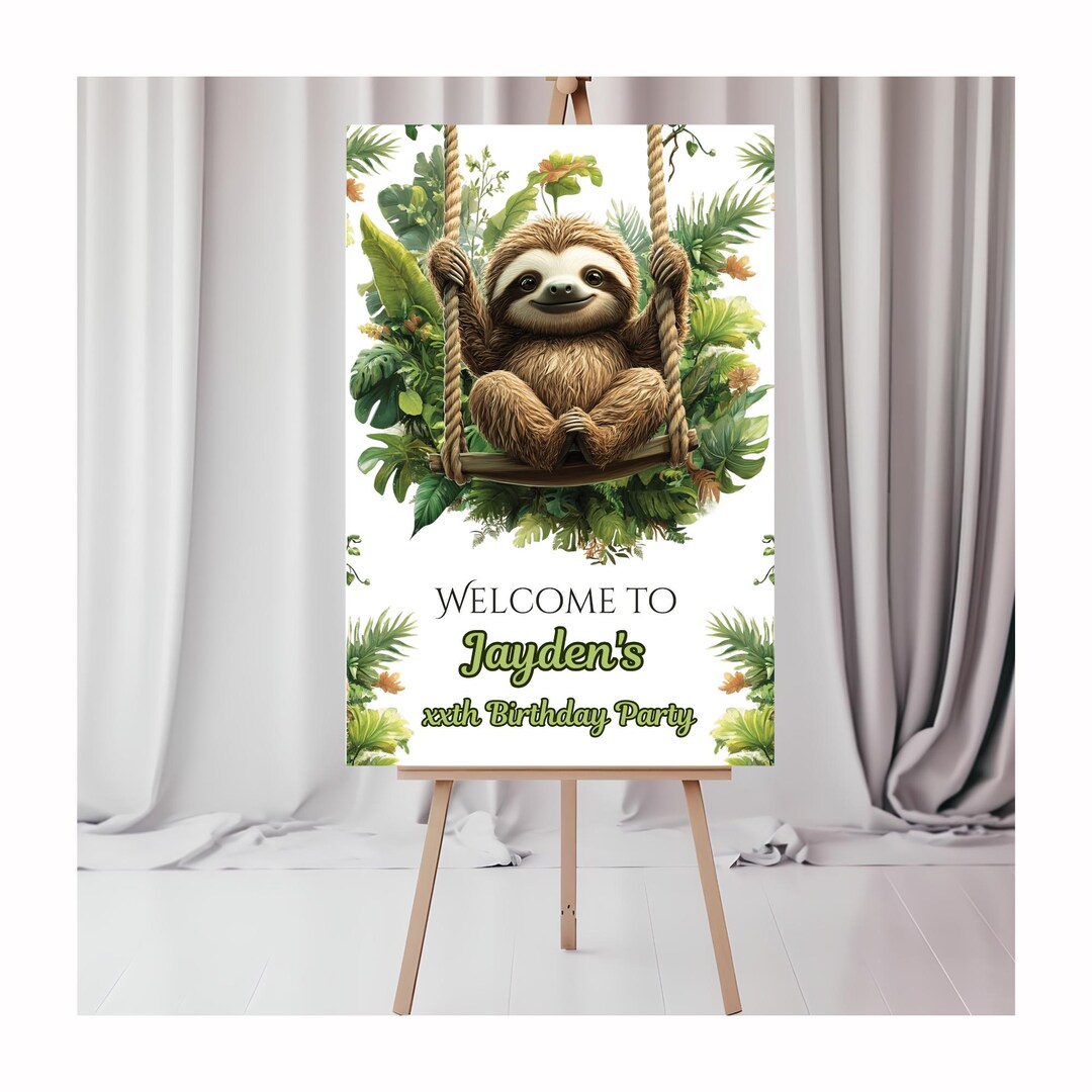 Sloth Welcome Sign Template, Jungle Animal Birthday Welcome Sign ...