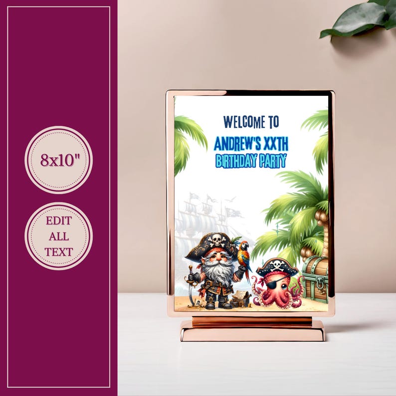 Pirate Birthday Welcome Sign Template, Sailor Entrance Sign, Treasure ...