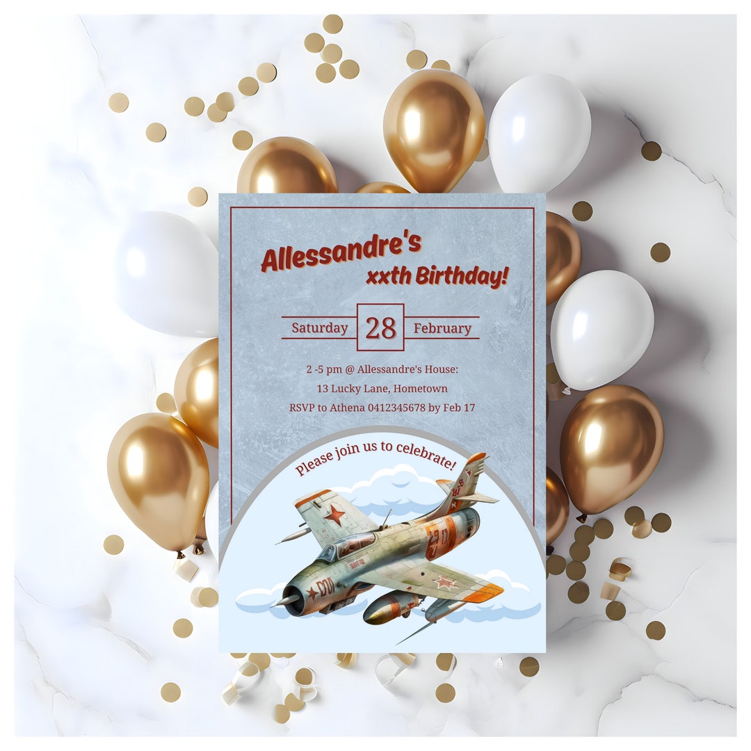 Boys Airplane Invitation, Military Jet Invite, Fighter Pilot Invite ...