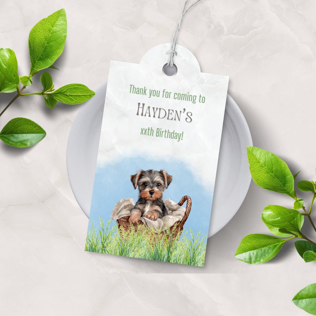 Thank You Tag, Yorkshire Terrier, Puppy Gift Tag, Dog Party Favor ...