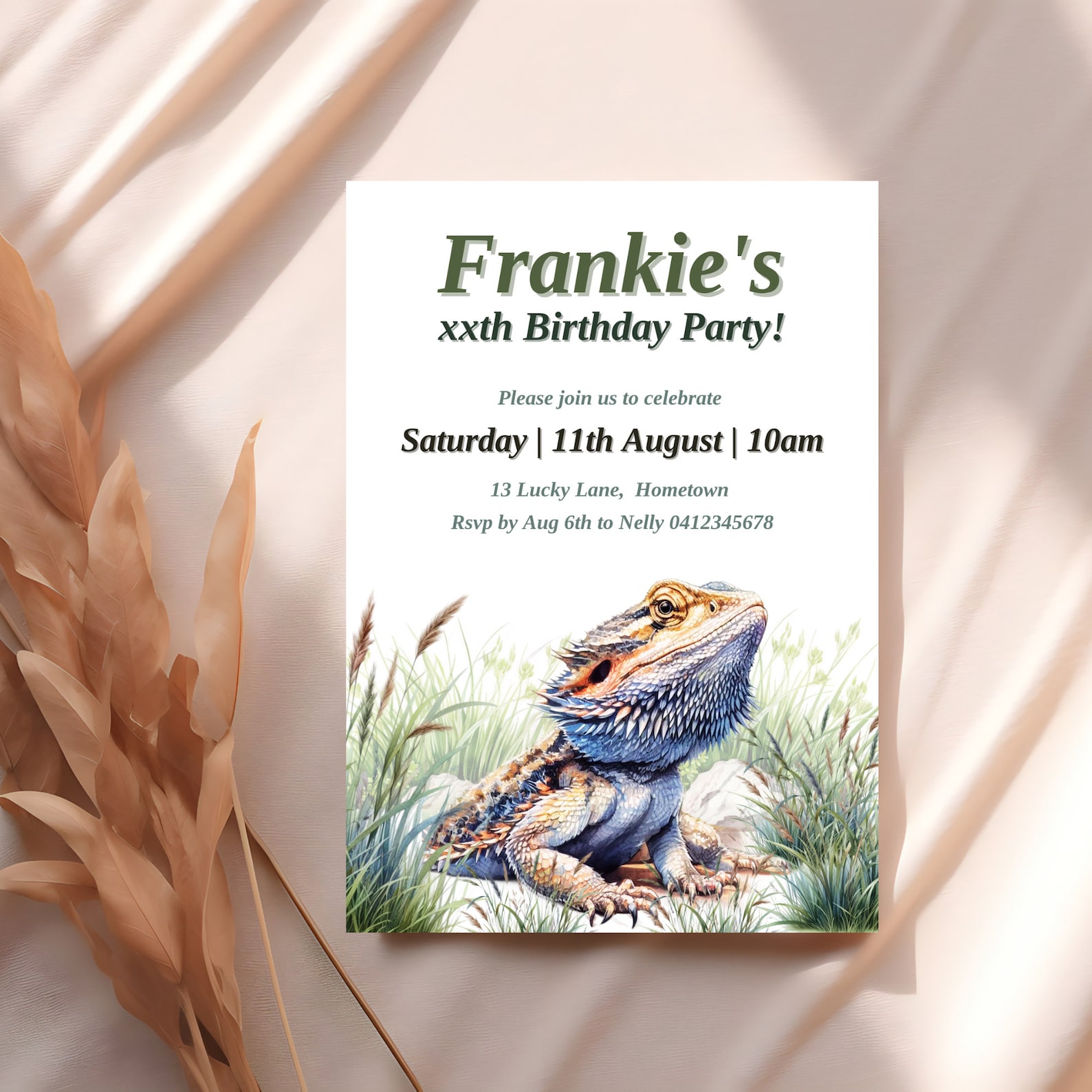 Bearded Dragon Birthday Invitation, Reptile Invitation, Lizard Birthday ...