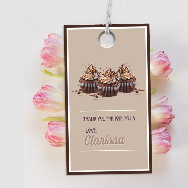 Girls Cupcake Thank You Tag, INSTANT DOWNLOAD, Rectangle Party Favor ...