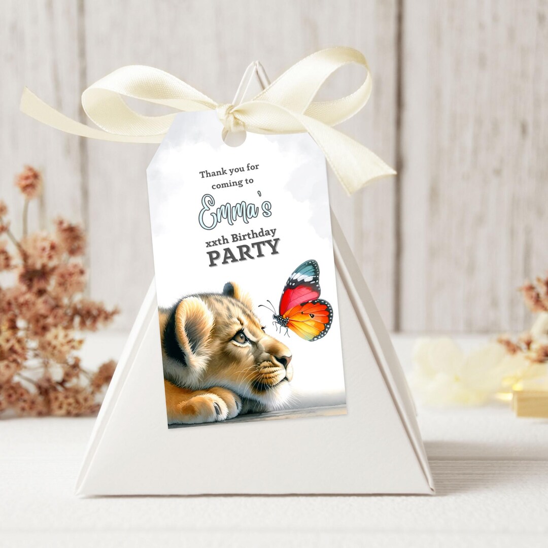 Lion Hanging Tag Template, Lion Birthday Party Favor Tag, Watercolor ...
