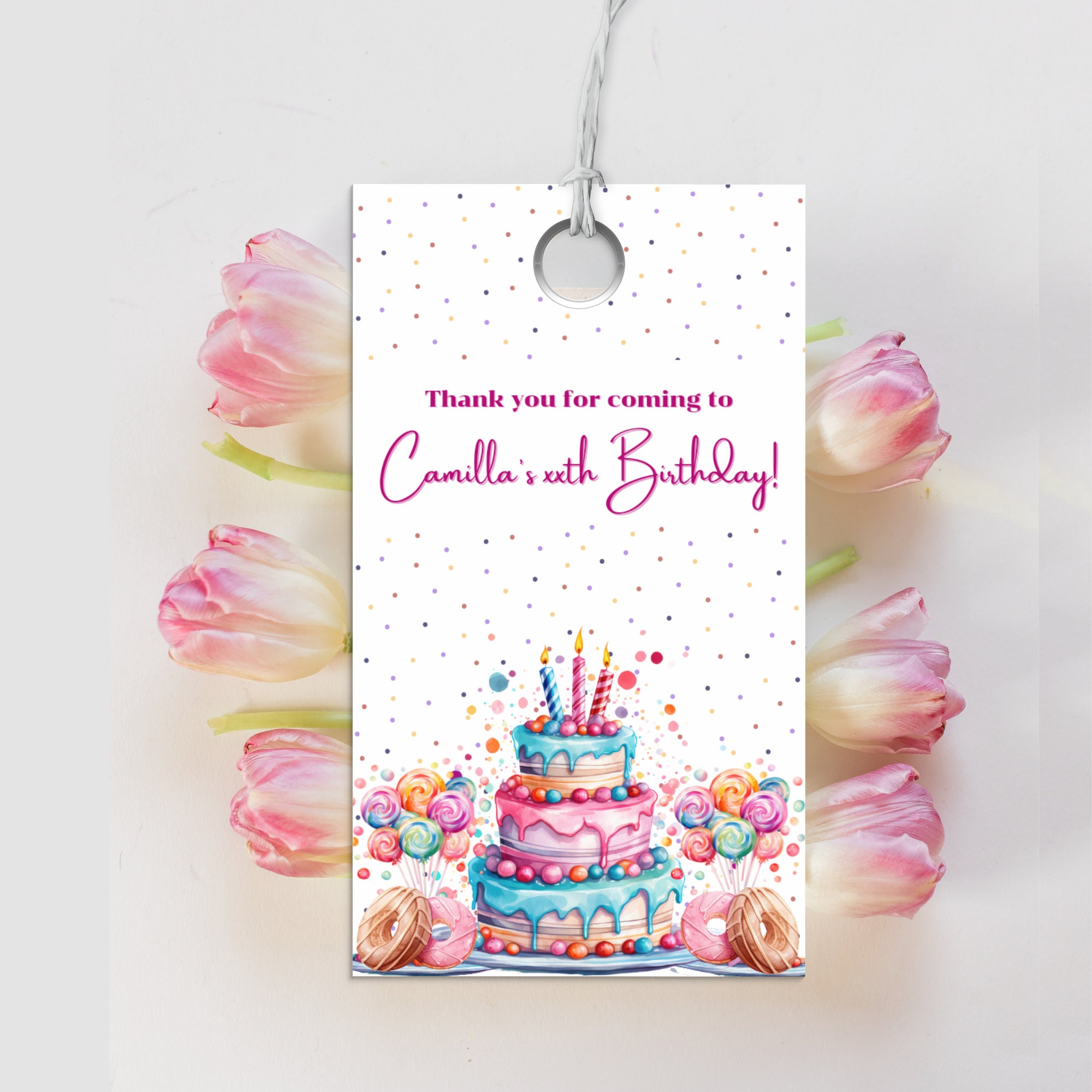 Birthday Thank You Tag, Sweet Candy Birthday, Girls Party Favor Tag ...