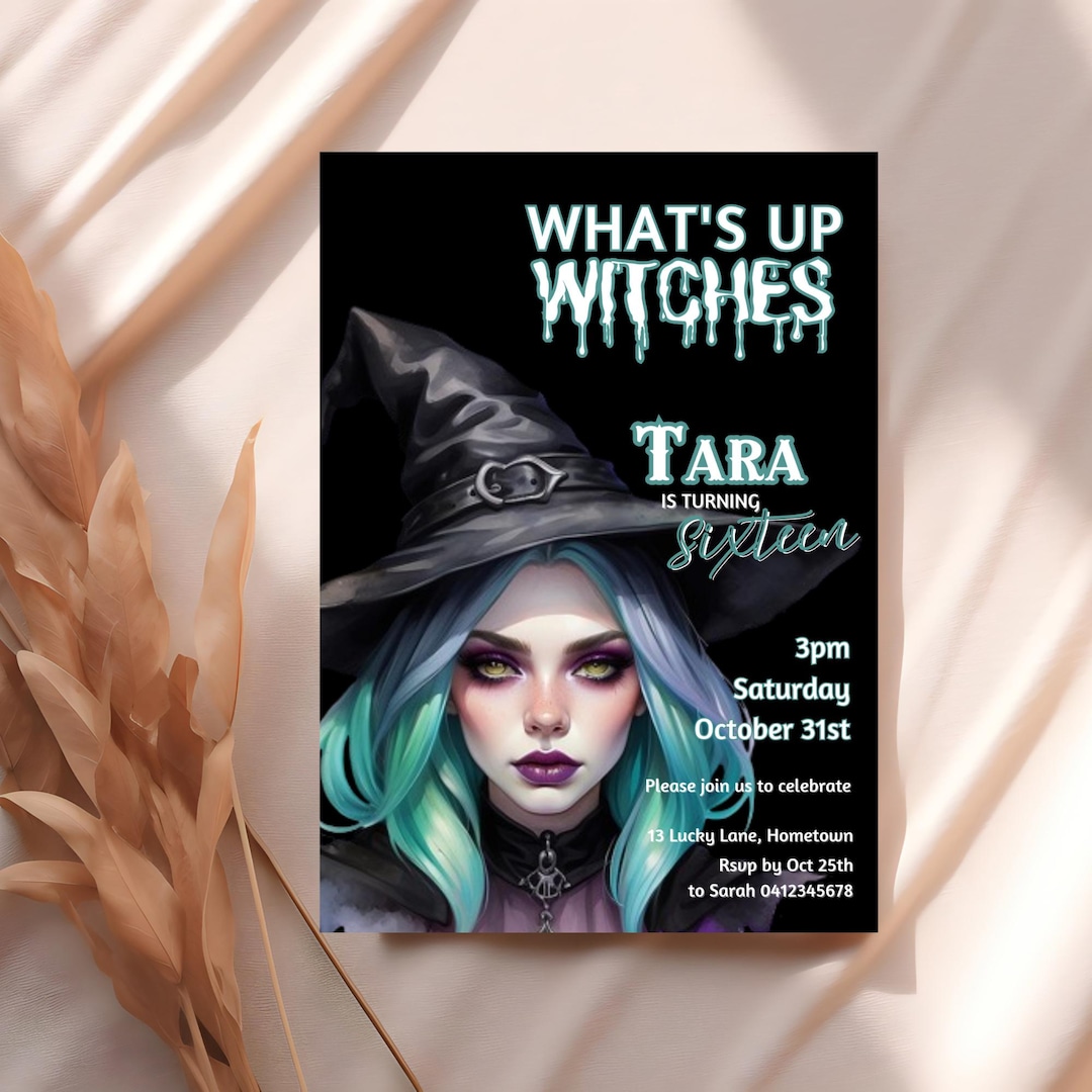 16th Witch Birthday Invitation Template, What's up Witches Halloween ...