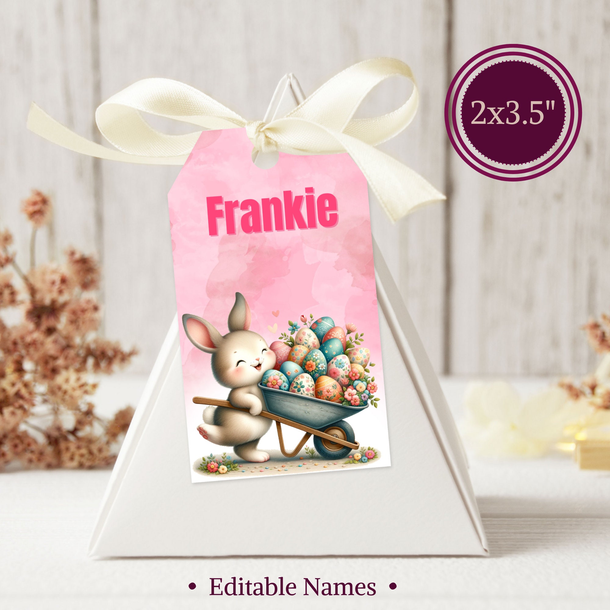Pink Easter Bunny Name Tag Set, Easter Rabbit Gift Tag, Girls Holiday ...
