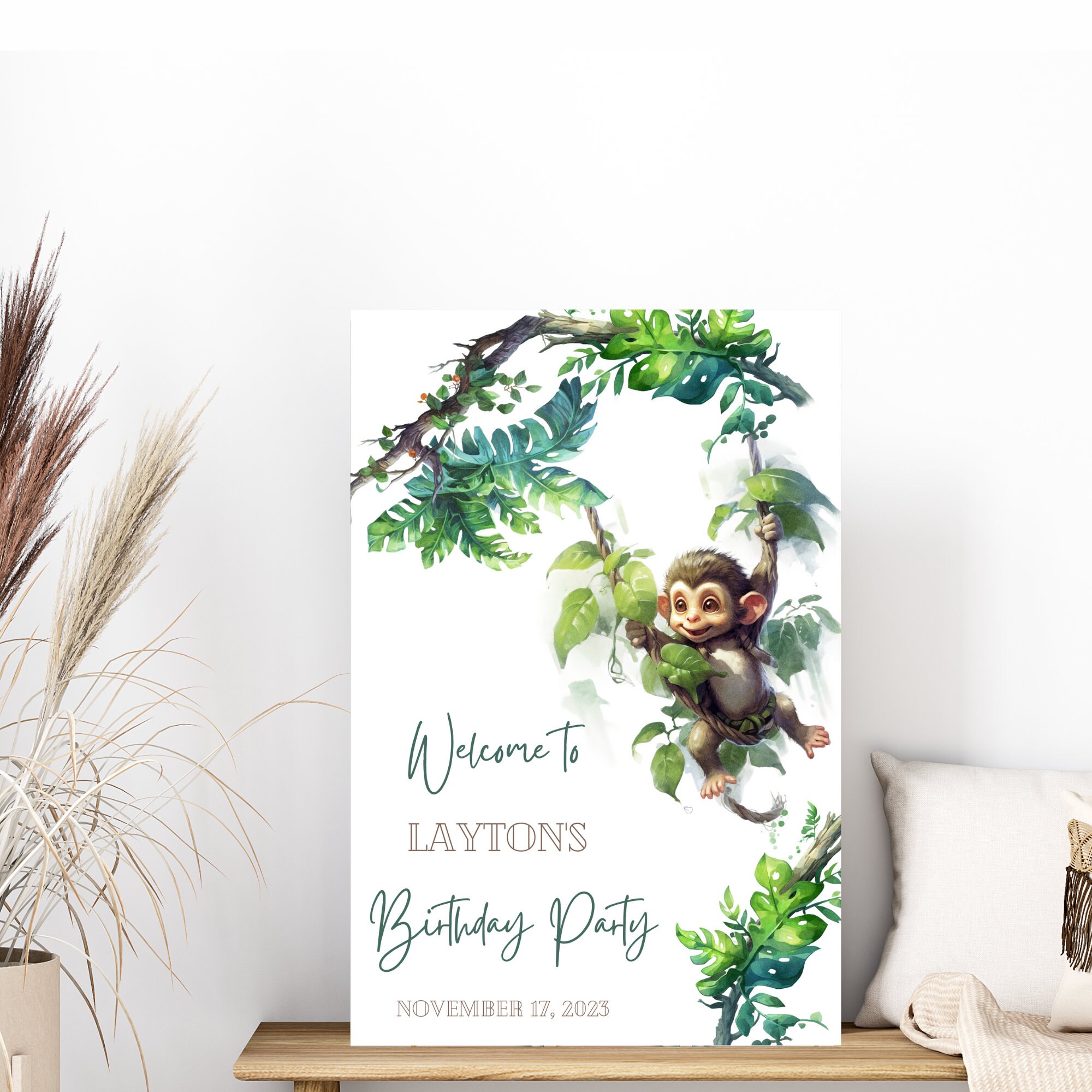Monkey Welcome Sign for Birthday Party, Gender Neutral Jungle Theme ...